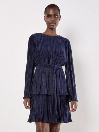 Apricot Minikleid Plisseekleid (2-tlg., mit Bindeband) mit Stufenrock