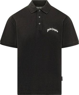 Palm Angels Homme, Tops, Noir, Taille: XL Curved Logo Polo S/S