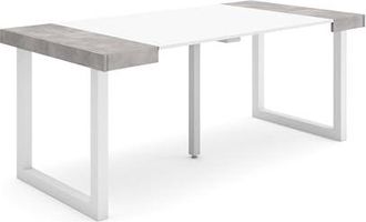 Skraut Home | Ausziehbarertisch | Multifunktionaler ausziehbarer | 180 | Für 8 Gäste | Massivholz Beine | Moderner Stil | Mattweiß und Zement