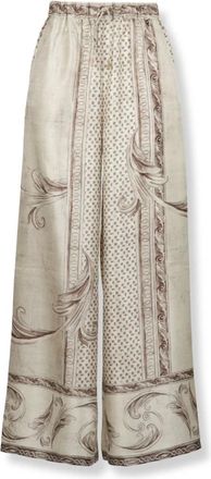 Max Mara Femme, Pantalons, Beige, Taille: 40 FR Fluid Printed Silk Pantalons