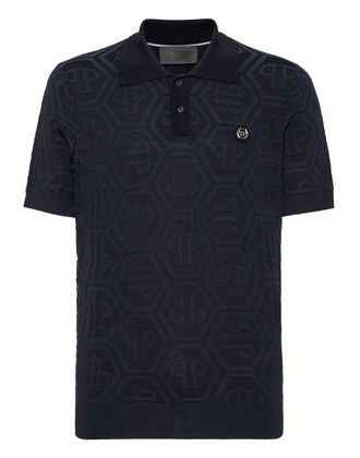 Philipp Plein Jacquard Silk Wool Pullover Polo-Neck Ss Monogram