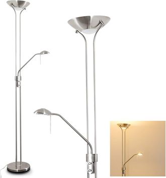 HOFSTEIN LED Stehlampe Rom aus Metall in Nickel-matt, dimmbare Stehleuchte Drehdimmer am Gehäuse, 1 x 18 Watt, 1600 Lumen u. 1 x 5 Watt, 480 Lumen, 3000 Kelvin