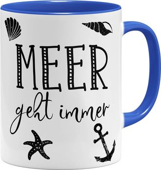 OM3 Meer geht Immer Kaffee-Tasse - Keramik Becher - 11oz 325ml - Beidseitig Bedruckt - Blau