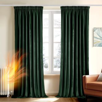 Deconovo Samtvorhang Blickdicht Gardinen mit Kr&auml;uselband Velvet Curtains Samt Vorh&auml;nge Thermovorhang f&uuml;r Wohnzimmer Schlafzimmer, 220x140cm(H&ouml;hexBreite), Waldg