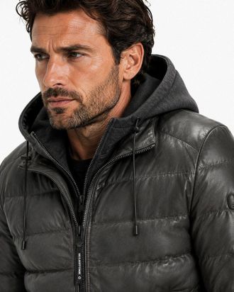 Milestone Lederjacke MSCallisto Stehkragen mit abnehmbarem Jersey-Kapuzeneinsatz