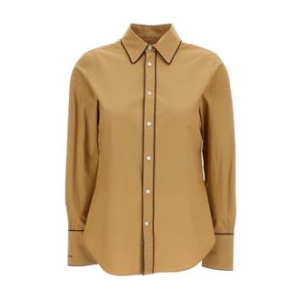 Polo Ralph Lauren Femme, Blouses et Chemises, Beige, Taille: 38 FR Chemise Classique en M&eacute;lange de Coton