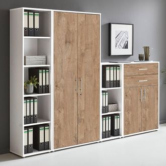 Furnitive home24 Schrankwand 4-teilig Set C 85 x 186 x 33cm Weiß/Eiche Sanremo Dekor/Weiß