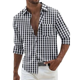 Generic Chemises pour homme, chemise &agrave; carreaux l&eacute;g&egrave;rement cintr&eacute;e, chemises &agrave; manches longues avec poche, chemise &agrave; carreaux, haut d&eacute;t&eacute; l&eacute;ger, haut tendance,