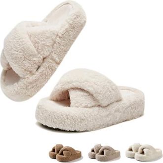 Generic Chaussons Femme Bandes Crois&eacute;es dhiver Confortables Chaussons Maison Flous &Agrave; Doigts Ouverts avec Soutien Articulaire Confort Orthop&eacute;dique pour Chambre