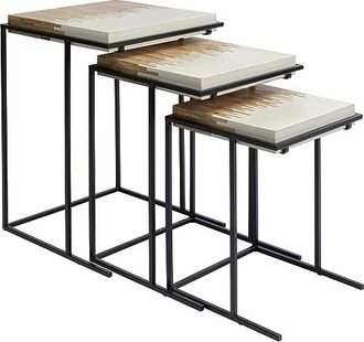 Kare Design Design Beistelltisch Bora Bora (3/Set), Schwarz/Braun, Beistelltisch mit Stahlgestell, Tischplatte aus Mangoholz-Furnier, Handgearbeitet, Unikat, 3-Se