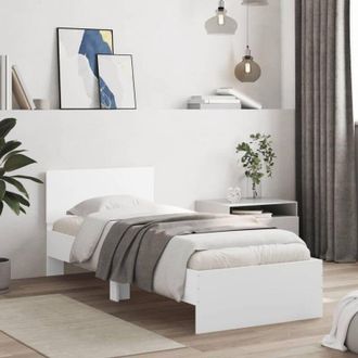 vidaXL Cadre de lit avec t&ecirc;te de lit blanc 75x190 cm bois ding&eacute;nierie