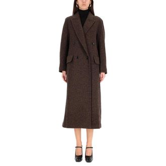 Max Mara Femme, Manteaux, Brun, Taille: 34 FR Manteau Long Crois&eacute; en Laine M&eacute;lang&eacute;e