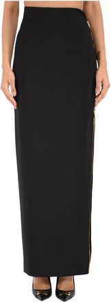 Elisabetta Franchi Femme, Jupes, Noir, Taille: 38 FR Jupe Maxi en Cr&ecirc;pe avec Zip Bijou