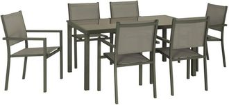 Sweeek Salon de jardin en aluminium et textil&egrave;ne - Capua - kaki - 6 places - 1 grande table rectangulaire. 6 fauteuils empilables