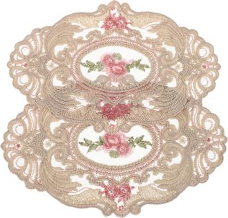 Angoily 2 St&uuml;ck Tischsets aus Milchseide Spitze Bestickte Ovale Spitzendeckchen rutschfest und Hitzebest&auml;ndig Vintage Tischsets f&uuml;r K&uuml;che Esszimmer