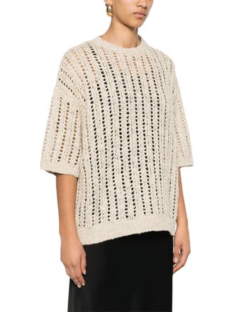 Brunello Cucinelli Open-Knit Crew Neck Sweater - Beige