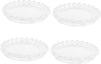 Amosfun 4 St&uuml;ck Glas Kerzenteller mit Perlenrand Klare Wachstropfen-Schale als Dekorativer Kerzenschutz und Vielseitiges Tablett f&uuml;r Duftzerst&auml;uber und Schmuc
