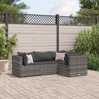 vidaXL Vidaxl - 4-tlg. Garten-Lounge-Set mit Kissen Grau Poly Rattan