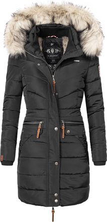 Navahoo Damen Wintermantel Warmer Steppmantel lang mit Abnehmbarer Kunstfell-Kapuze Paula Schwarz Gr. 5XL