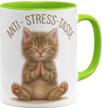 OM3 K&auml;tzchen Anti-Stress Kaffee-Tasse mit Spruch - lustige Keramiktasse Namaste-Motiv - Meditation Katze - Keramik Becher - 325ml - Beidseitig Bedruckt - 