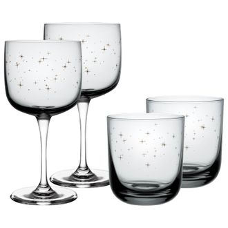 like. by Villeroy & Boch Winter Glow Wein- und Wassergläser Set 4-teilig, Weinkelche (350 ml) und Wasserbecher (310 ml) für 2 Personen, Gläser mit weihnachtlicher Sternchen-Ve