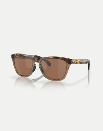 Oakley Frogskins Range - Polarisierte, eckige Sonnenbrille in brauner Schildpatt-Optik/Rauchbraun mit braunen, verspiegelten Gläsern