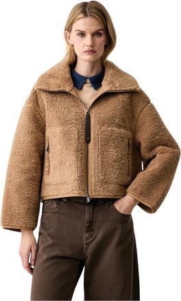 Pinko Pinko - Veste en fausse peau lain&eacute;e - Femme - Vestes - Brun - Taille: 42 FR