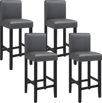 Woltu Barhocker Holz Bistrostuhl Bistrohocker mit Lehne, 4er Set, Massivholz, Antirutschgummi, Kunstleder, dick gepolsterte Sitzfl&auml;che, Grau