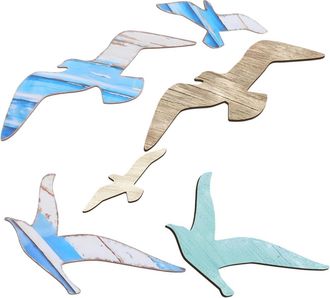 Hemobllo Holz Wanddeko mit M&ouml;wenmotiv 6 St&uuml;ck Maritime Wandplakette f&uuml;r Schlafzimmer und Seehaus Nat&uuml;rliche Maserung und Mediterrane Atmosph&auml;re