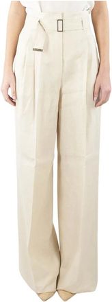 Max Mara Femme, Pantalons, Beige, Taille: 38 FR Linen Wide Pantalons