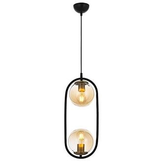 Opviq Modern Industrial Chandelier, Black & Gold, 100 cm Height, 16 cm Diameter, Metal Body, 2 x E27 Max 40W | Stylish Lighting for Home & Office