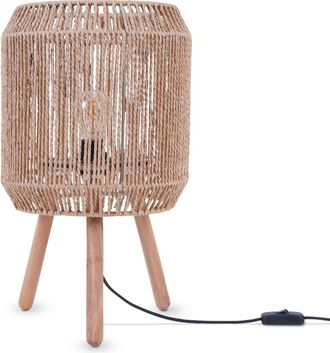 Paco Home Tischlampe Nachttischlampe Schreibtischlampe Nachttisch Lampe Leselampe Lampenschirm Boho Deko Korb E27, Lampenart:Typ 5, Farbe:Natur