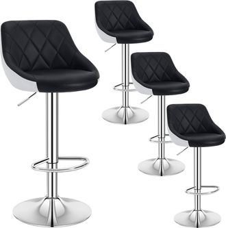 Woltu Barhocker 4er Set, Hocker mit Lehne, höhenverstellbar drehbar, gepolsterter Kunstledersitz, rutschfestes Metallfuß, für Küche Hausbar, Schwarz, BH30sz