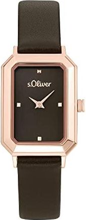 s.Oliver Montre analogique à quartz pour femme avec bracelet en cuir, marron, étanche 3 bars, livrée dans un coffret cadeau, 2035436