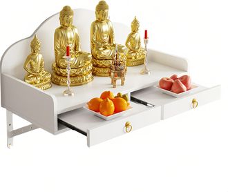 Generic Wood Altar Table Shelf, Wall-Mounted Prayer Table for Home Worship, Zen Decor Altar for Statues, Candles & Ritual Accessories(White,80x30cm/31.5x11.8i