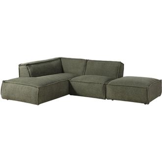 Massivmoebel24 Ecksofa inkl. Hocker 195x220x79 Polyester gr&uuml;n ravenna