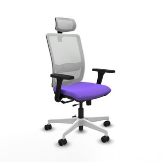 Piqueras y Crespo Haches ergonomischer Computerstuhl mit 3D-Armen, h&ouml;henverstellbare Lendenwirbelst&uuml;tze und h&ouml;henverstellbares Kopfteil, Wei&szlig;/Lila