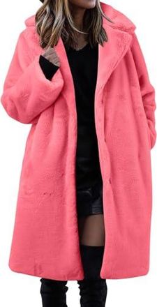 Generic Vestes longues en duvet pour femme - Manteau dhiver chaud et bouffant &agrave; manches courtes - Faux manteaux d&eacute;contract&eacute;s, rouge past&egrave;que, XXL
