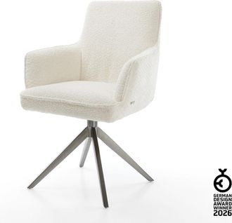 DELIFE Drehstuhl Heira-Flex mit Armlehnen Boucl&eacute; Wei&szlig; Kreuzgestell breit Graphit 360&deg; drehbar Wippfunktion Taschenfederkern, Esszimmerst&uuml;hle