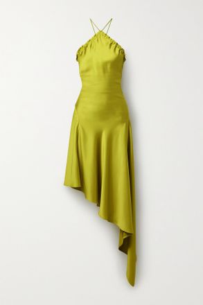 The Attico Asymmetrisches Neckholder-midikleid Aus Satin Mit Federn - Gr&uuml;n