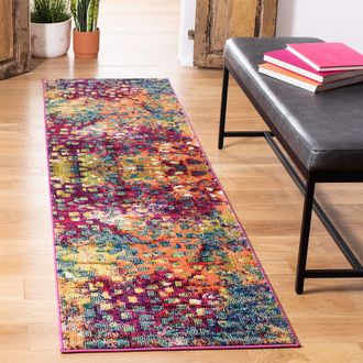 Safavieh Boho Teppich f&uuml;r Wohnzimmer, Esszimmer, Schlafzimmer - Monaco Collection, Kurzer Flor, Pink und Multi, 80 x 180 cm
