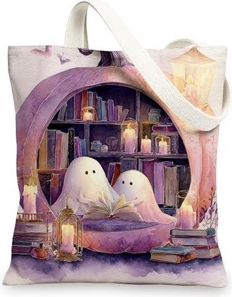 Generic Joli sac fourre-tout en toile, motif fantôme, réutilisable, vintage, confortable, léger et lavable, pour lextérieur, les voyages, la plage, les pique-