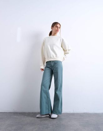 Topshop Pantalon &eacute;vas&eacute; &agrave; taille basse - Bleu-Vert