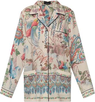 Etro Femme, Blouses et Chemises, Beige, Taille: 36 FR Chemise en twill avec imprim&eacute; plac&eacute; de flore et de faune
