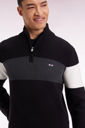 Eden Park Pull Col Camionneur En Coton Noir Broderie Dos