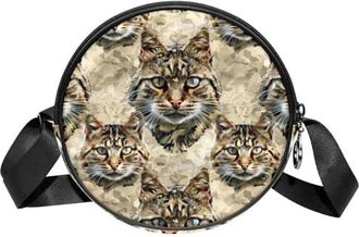 Generic Sac &agrave; bandouli&egrave;re Circle pour femme, petit sac &agrave; bandouli&egrave;re europ&eacute;en Wildcat avec fermeture &eacute;clair, bretelles r&eacute;glables, sac &agrave; main rond d&eacute;contract&eacute; 