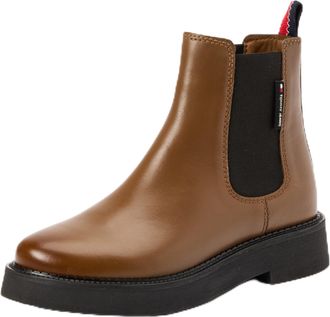 Tommy Jeans Damen Chelsea Boot Flat Boot aus Leder, Braun (Light Sepia Brown), 37
