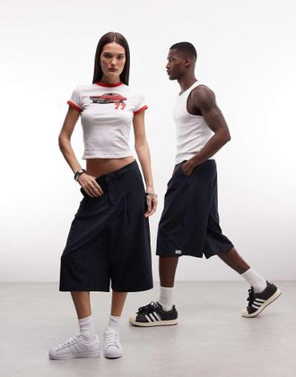 Collusion Unisex - Longline-Jorts mit Nadelstreifen-Mehrfarbig