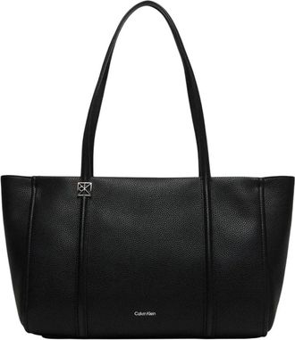 Calvin Klein Femme, Sacs, Noir, Taille: ONE Size Emblem Logo Hardware Pebble Tote