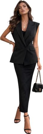 Mars&eacute;m Marsem, Femme, Vestes, Noir, Taille: 38 FR Gilet doppiopetto in lino spalline a vista